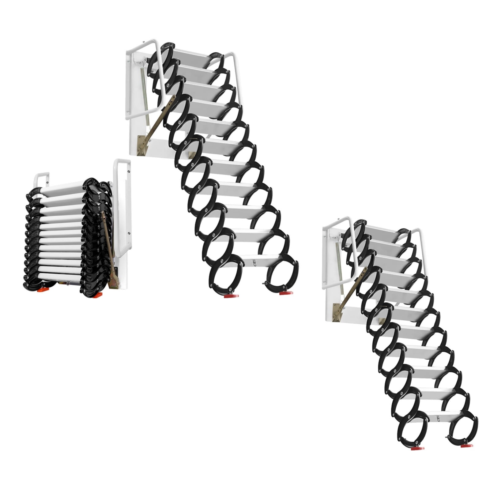 LINJI 2 Pcs 880lb Capacity Attic Ladder - 12-Step Wall Mounted Folding ...