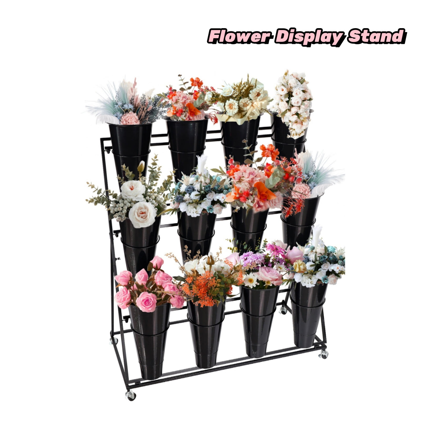 LINJI 3-Tier Black Metal Flower Stand - Portable Plant Display with 12 ...