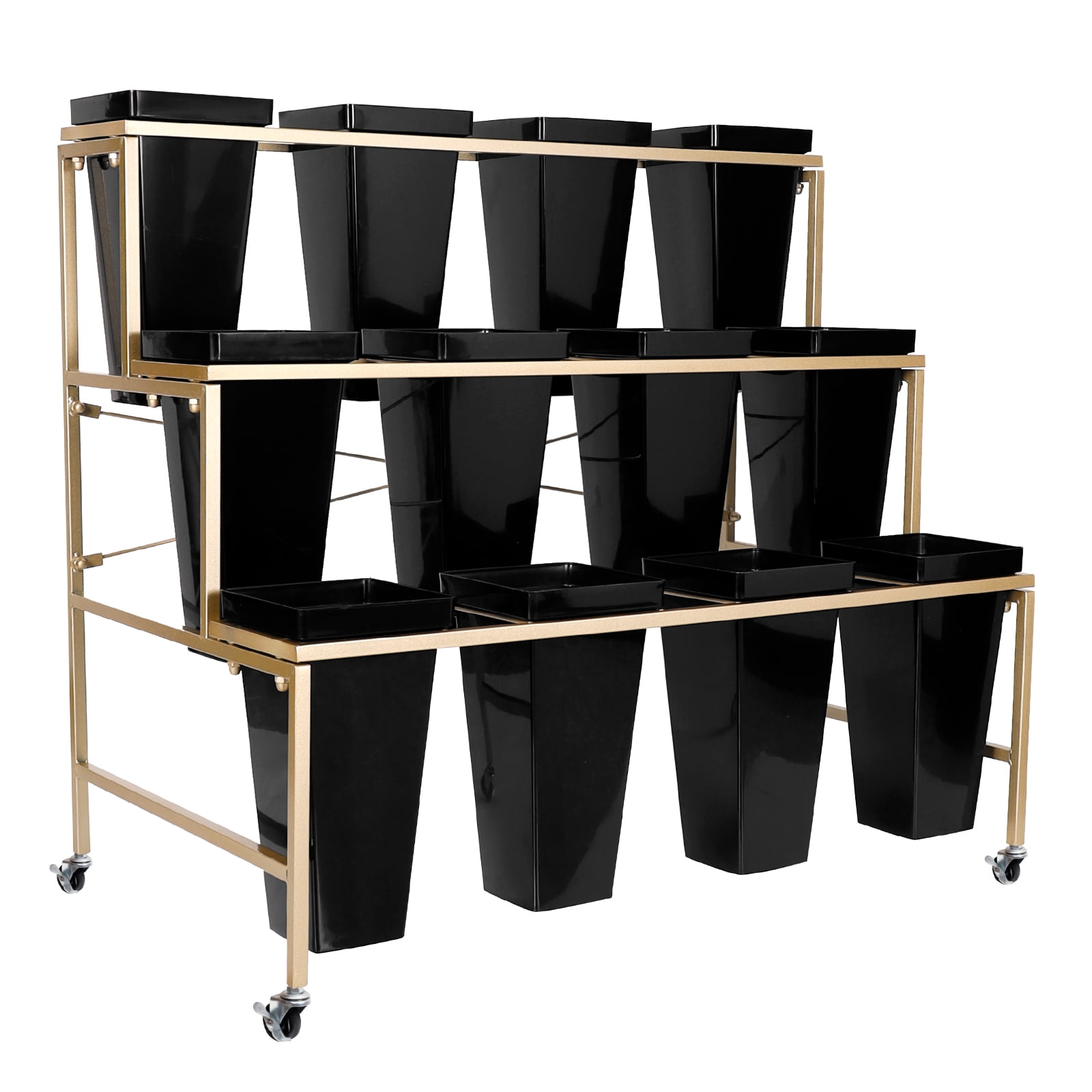 LINJI Heavy Duty 3-Layer Flower Stand - 12 Buckets Display Cart for ...