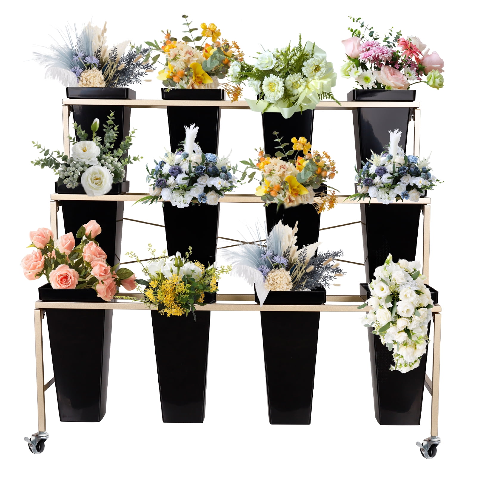 LINJI Indoor Outdoor Movable Flower Stand - 12-Bucket 3-Tier Heavy Duty ...