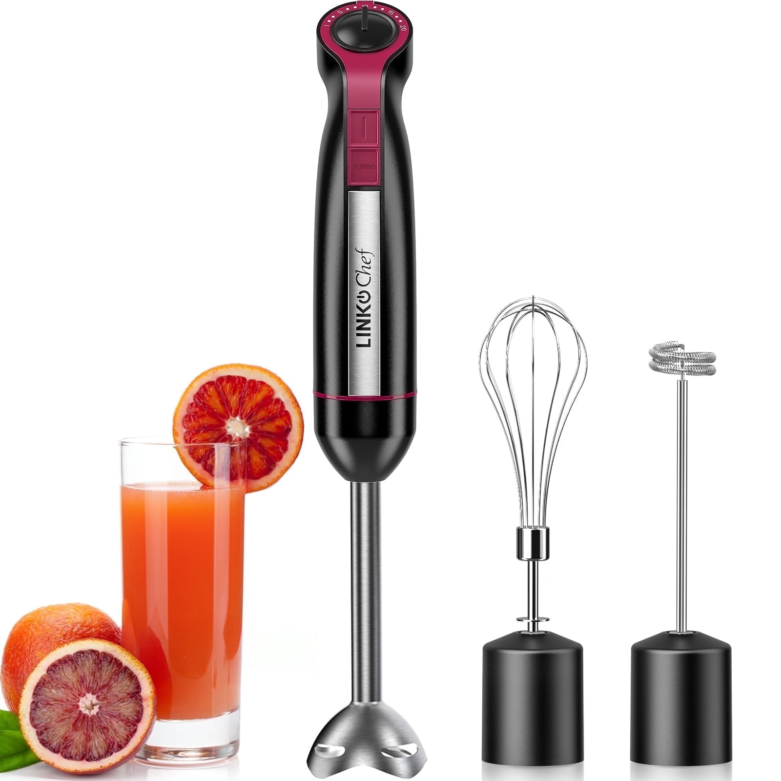 LINKChef Immersion Blender, 1000W 3-in-1 Hand Blender with 20 Speeds, Whisk and Frother ...