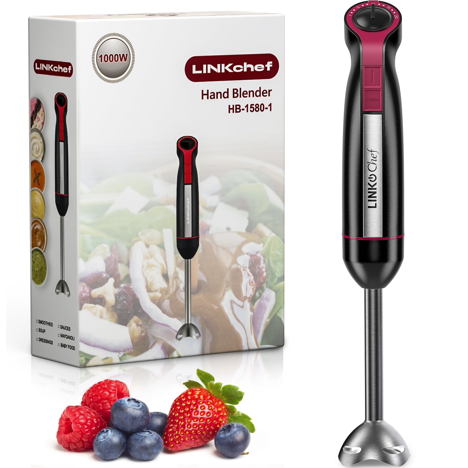 LINKChef Immersion Blender, 20-Speed 1000W Immersion Hand Blender, Stick Blender with Turbo Mode ...