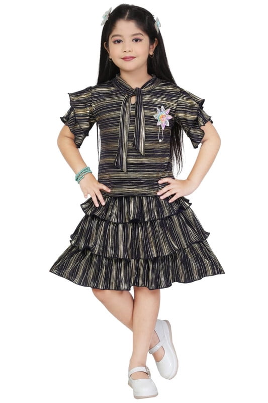 LINKKART FASHION Girls' Black Tiered Frock Dress with Brooch, Sizes 3-4 ...