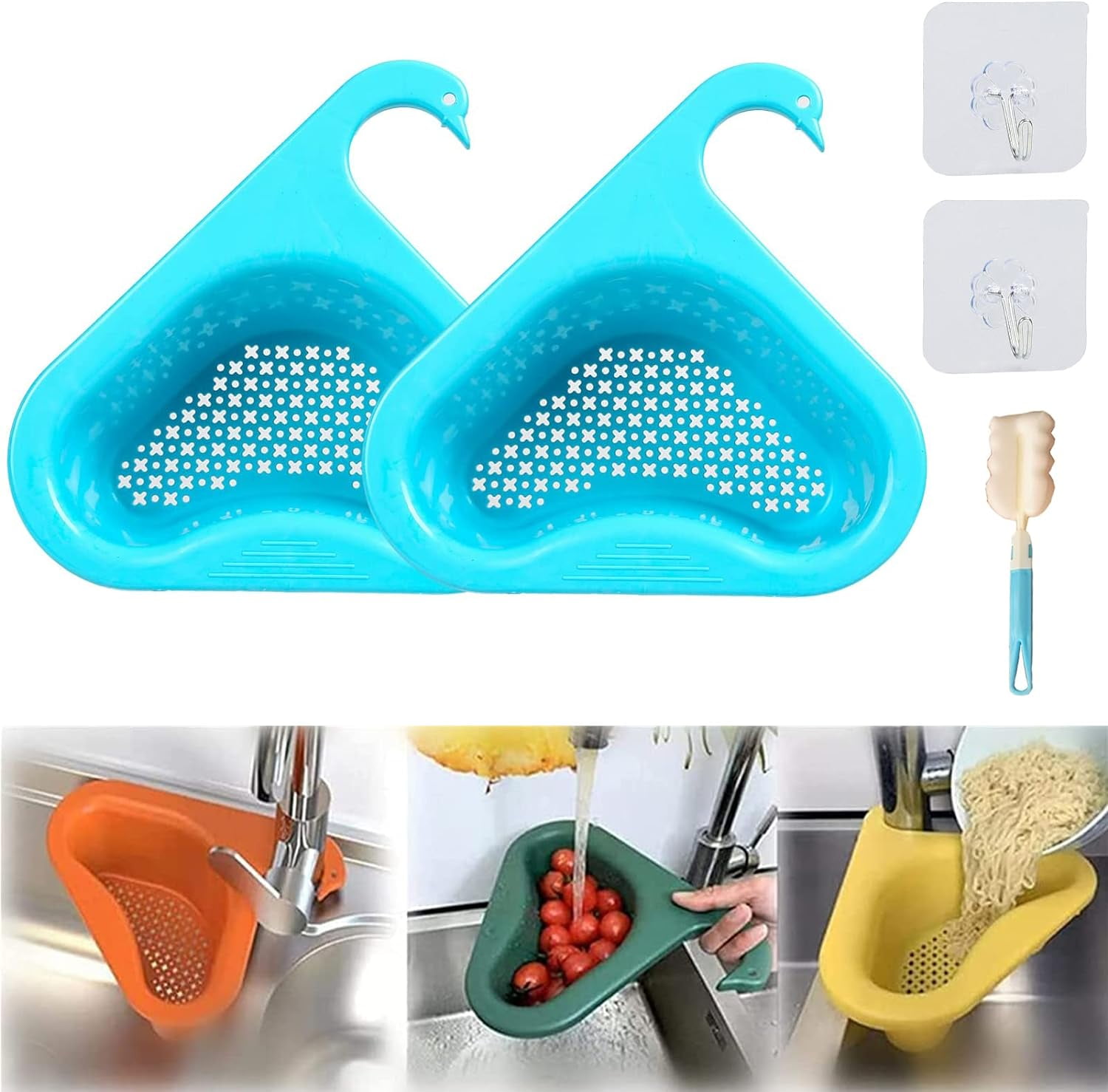 LINLIN 2 Pack Swan Shape Drain Basket for Kitchen Sink, Punch-free ...