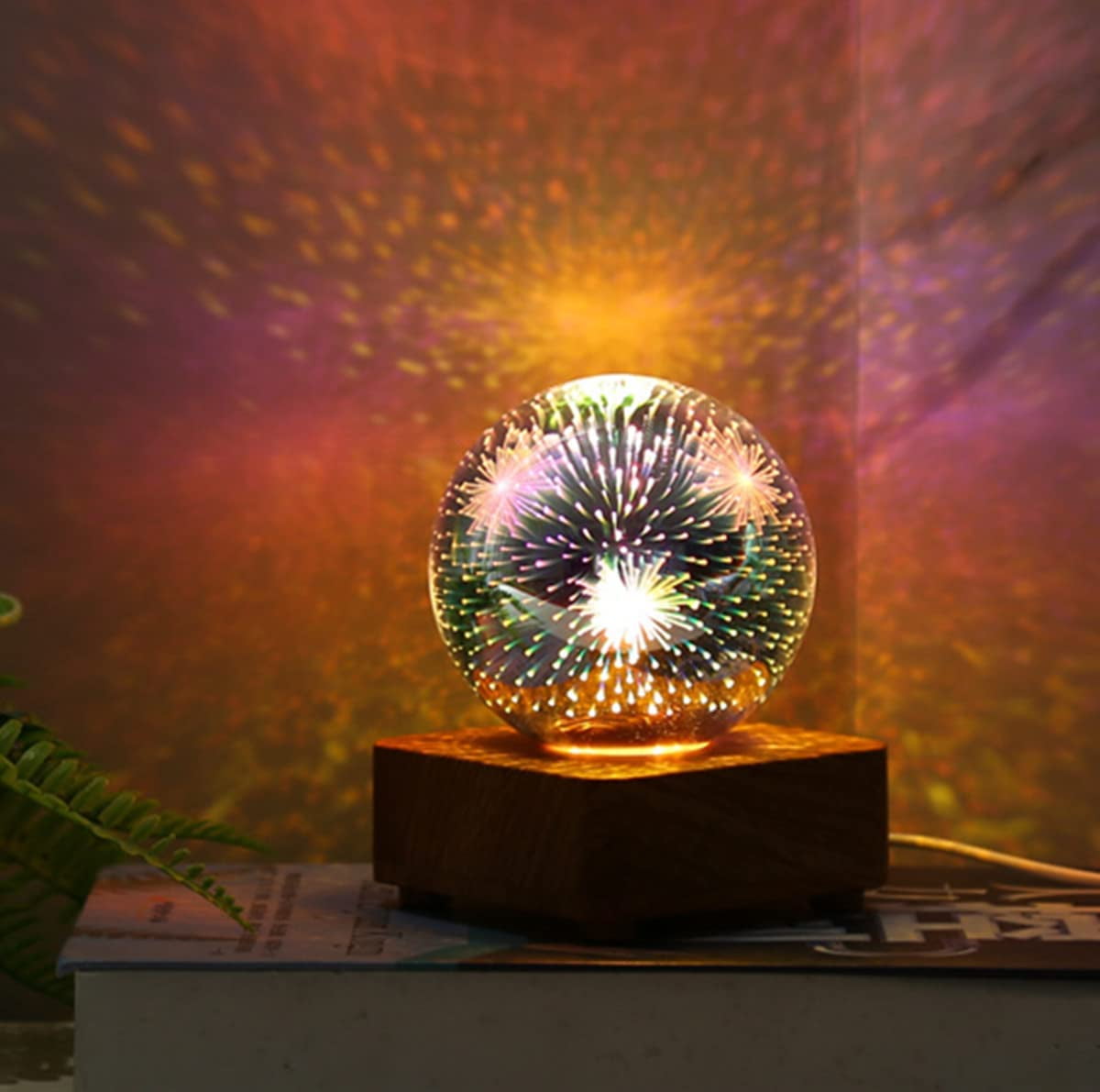 LINLIN 3D Fireworks Desk Lamp, RGB LED Glass Ball Table Lamp USB Power ...