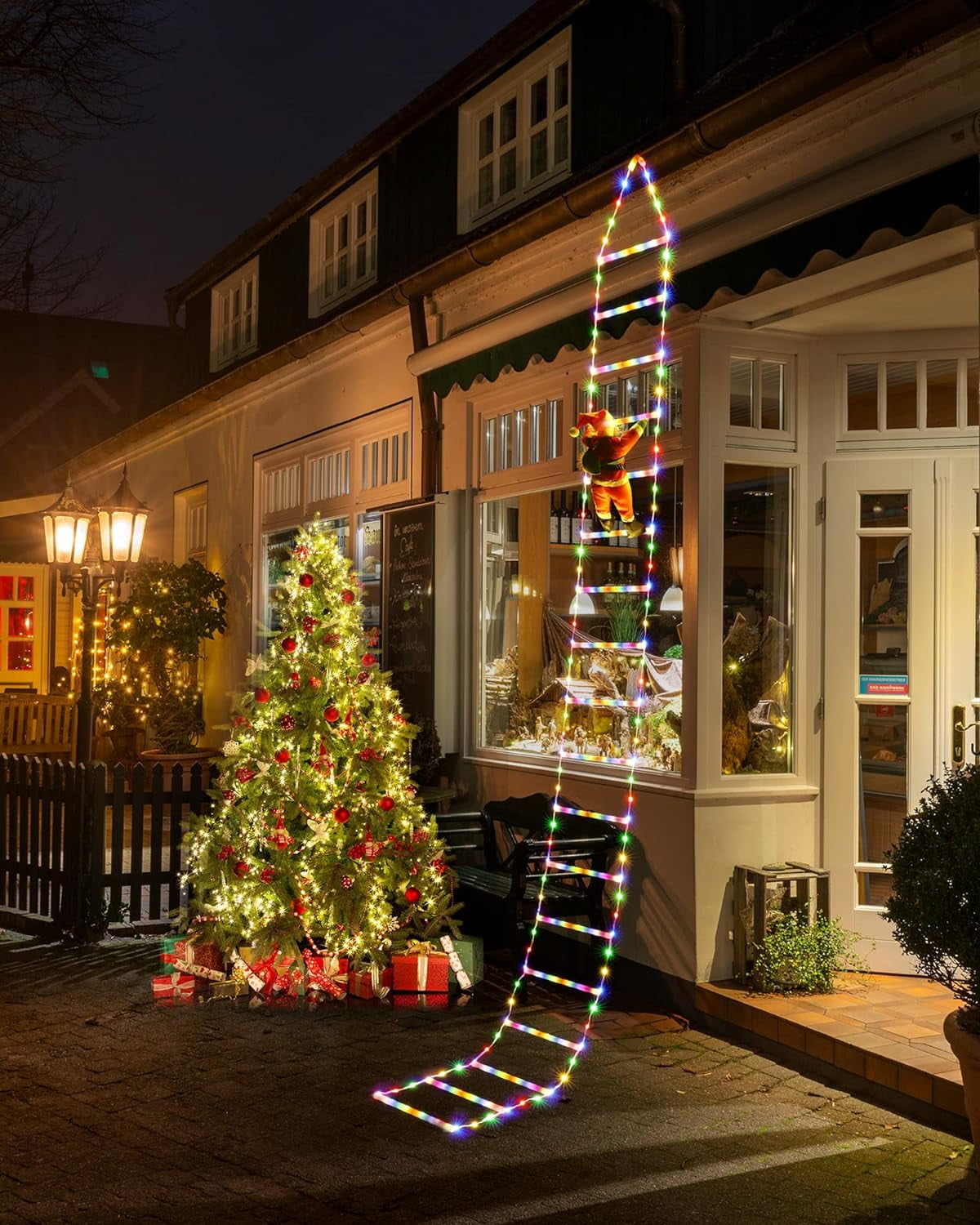 LINLIN 3M Christmas Ladder Lights with Santa Claus - 338 LED Christmas Lights, 8 Modes, Timer ...