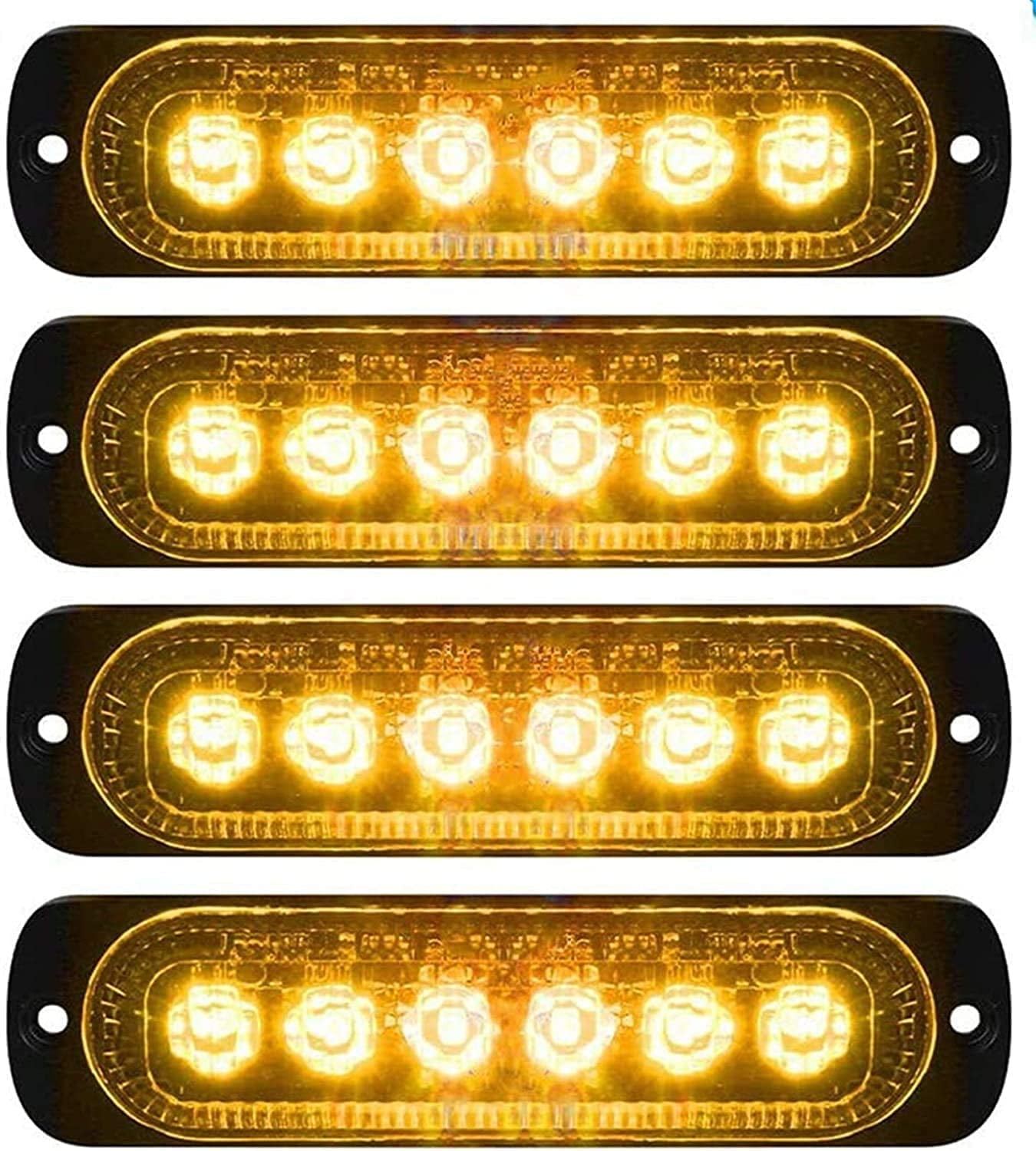 LINLIN 4 Pack 6LED Emergenty Warning Lights,LED Safety Emergency Flashing Lights 12-24V Amber ...