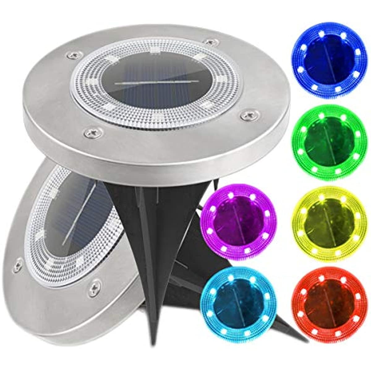 LINLIN 4 Pack Solar Ground Garden Lights,Waterproof 8LED Color Changing ...