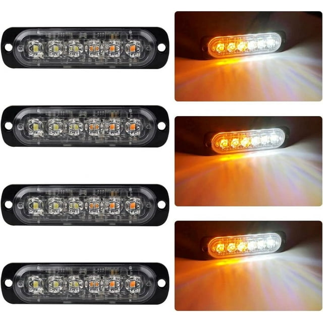LINLIN 4pcs Ultra Thin 6LED Emergency Warning Lights Hazard Flashing ...