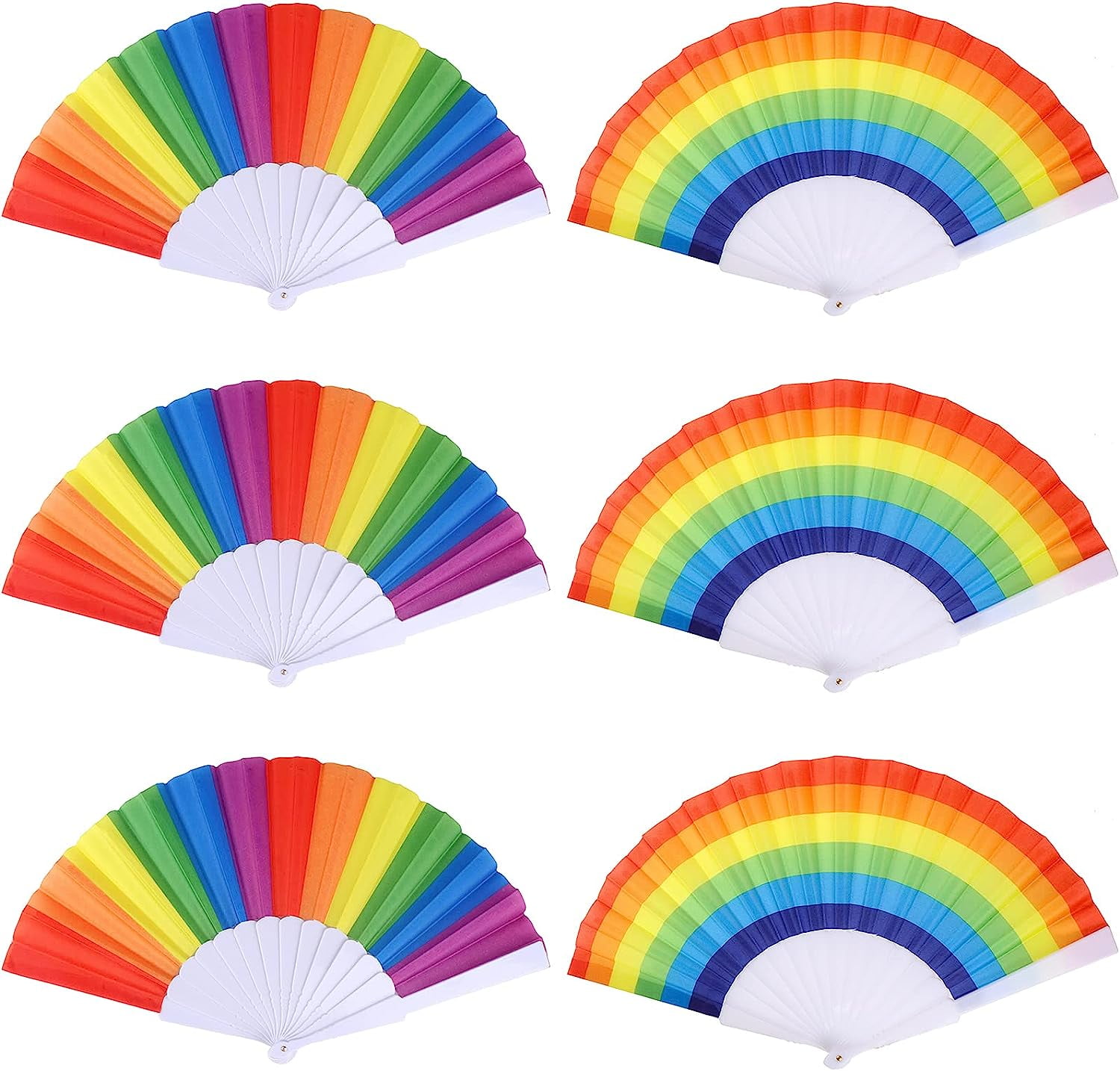 LINLIN 6 Pcs Rainbow Fans Decorations, Hand Held Folding Fan Rainbow ...