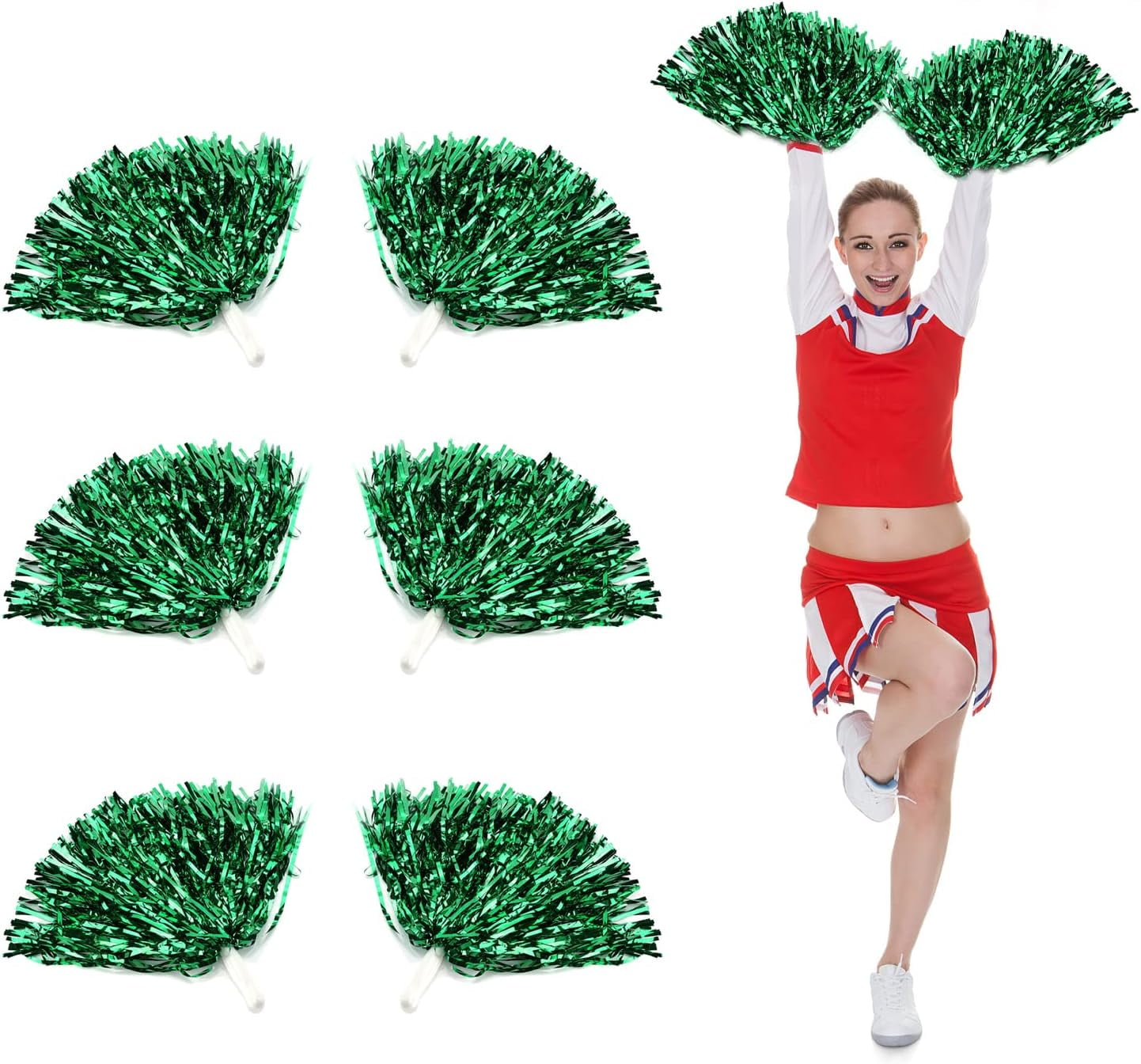 LINLIN 6pcs Cheerleading Pom Poms with Baton Handle, Plastic ...