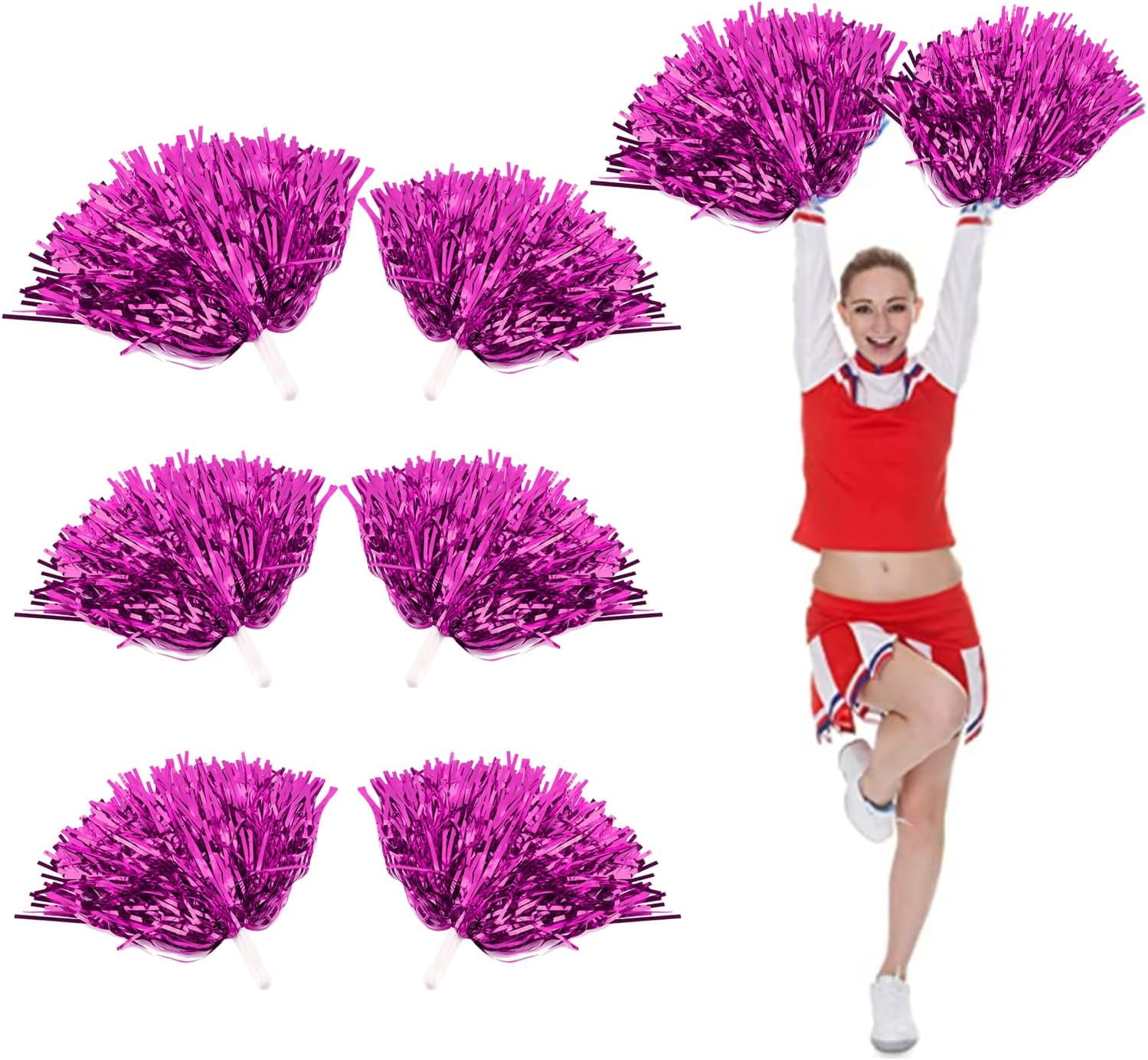 LINLIN 6pcs Cheerleading Pom Poms with Baton Handle, Plastic ...