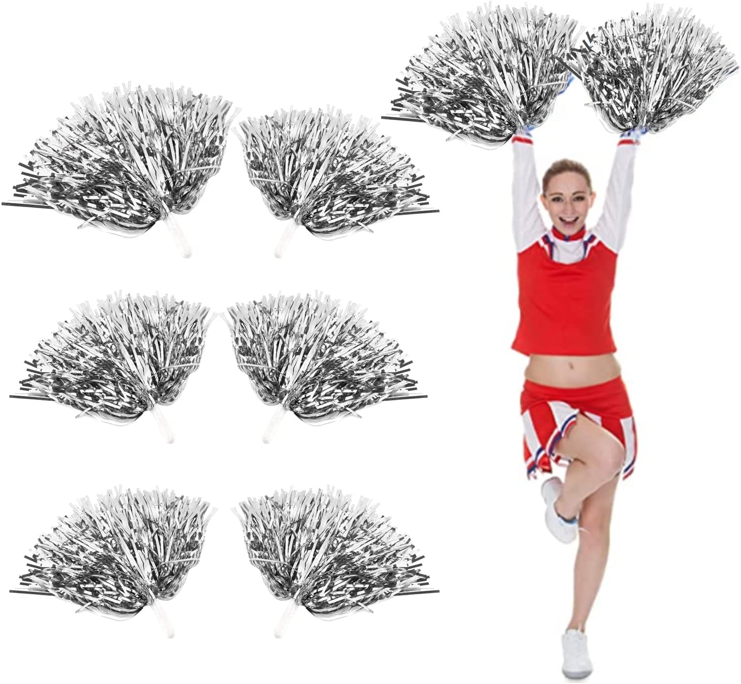 LINLIN 6pcs Cheerleading Pom Poms with Baton Handle, Plastic ...