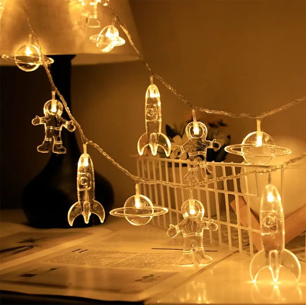 LINLIN 9.8ft 20 LEDs Indoor String Lights Decor, Space Man + Rocket ...