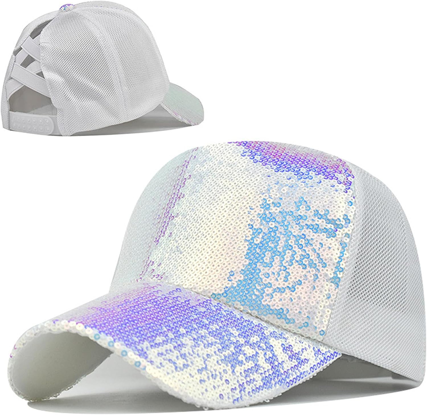 LINLIN Baseball Cap Sun Hat, Rhinestone Sequin Cap, Adjustable Mesh ...