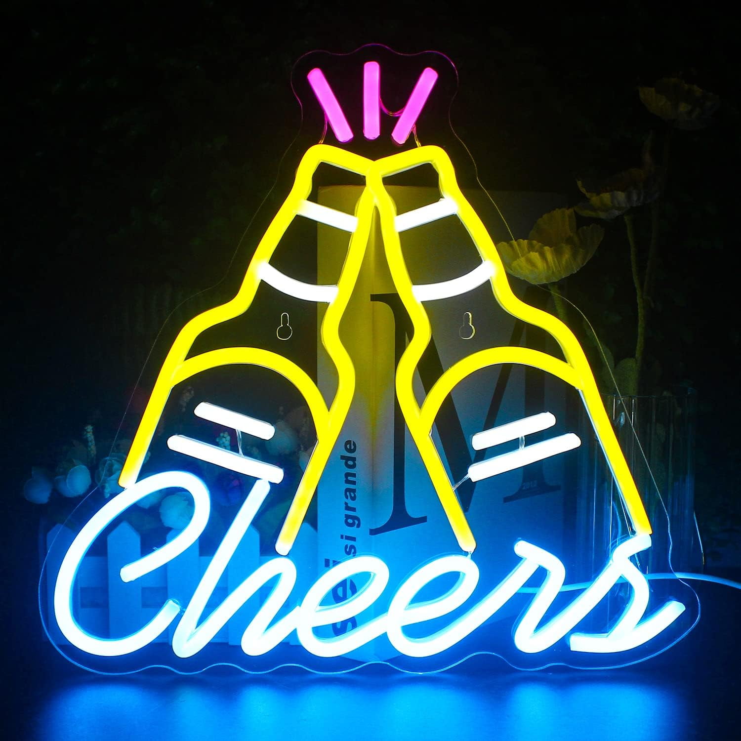 LINLIN Beer Cheers Neon Sign Bar Neon Light Sign Yellow Blue LED Sign ...