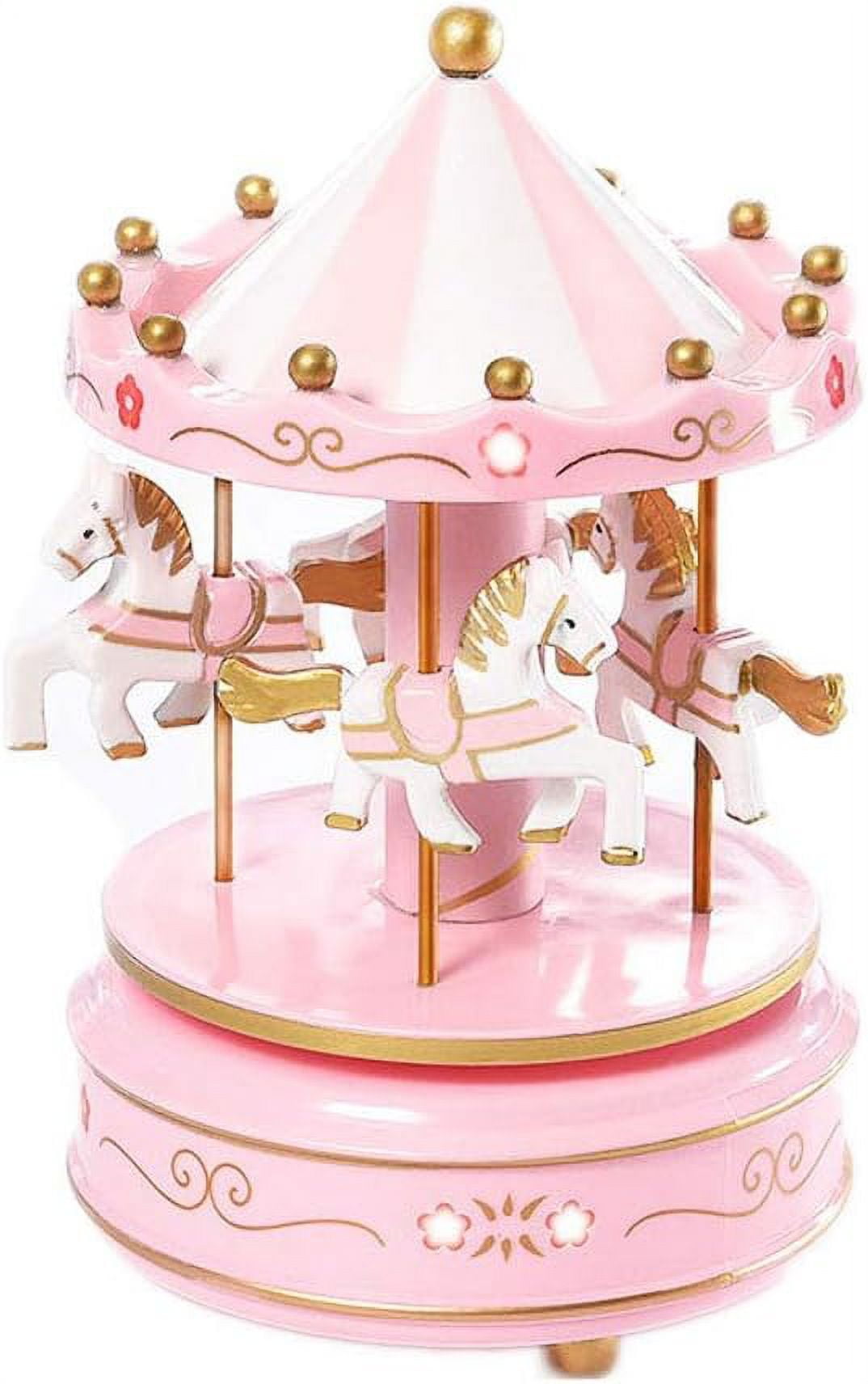 LINLIN Carousel Music Box, Wooden Rotating Music Box Desktop Decoration ...