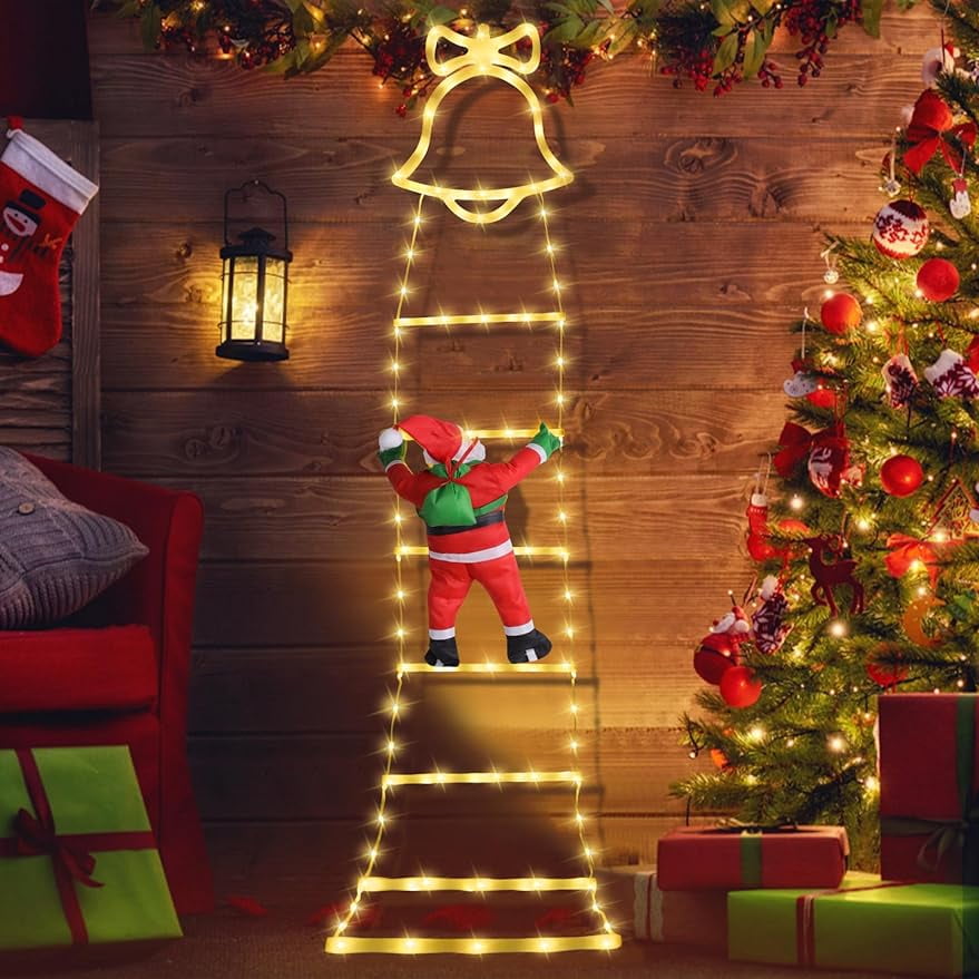LINLIN Christmas Decorative Ladder Lights with Climbing Santa Claus ...