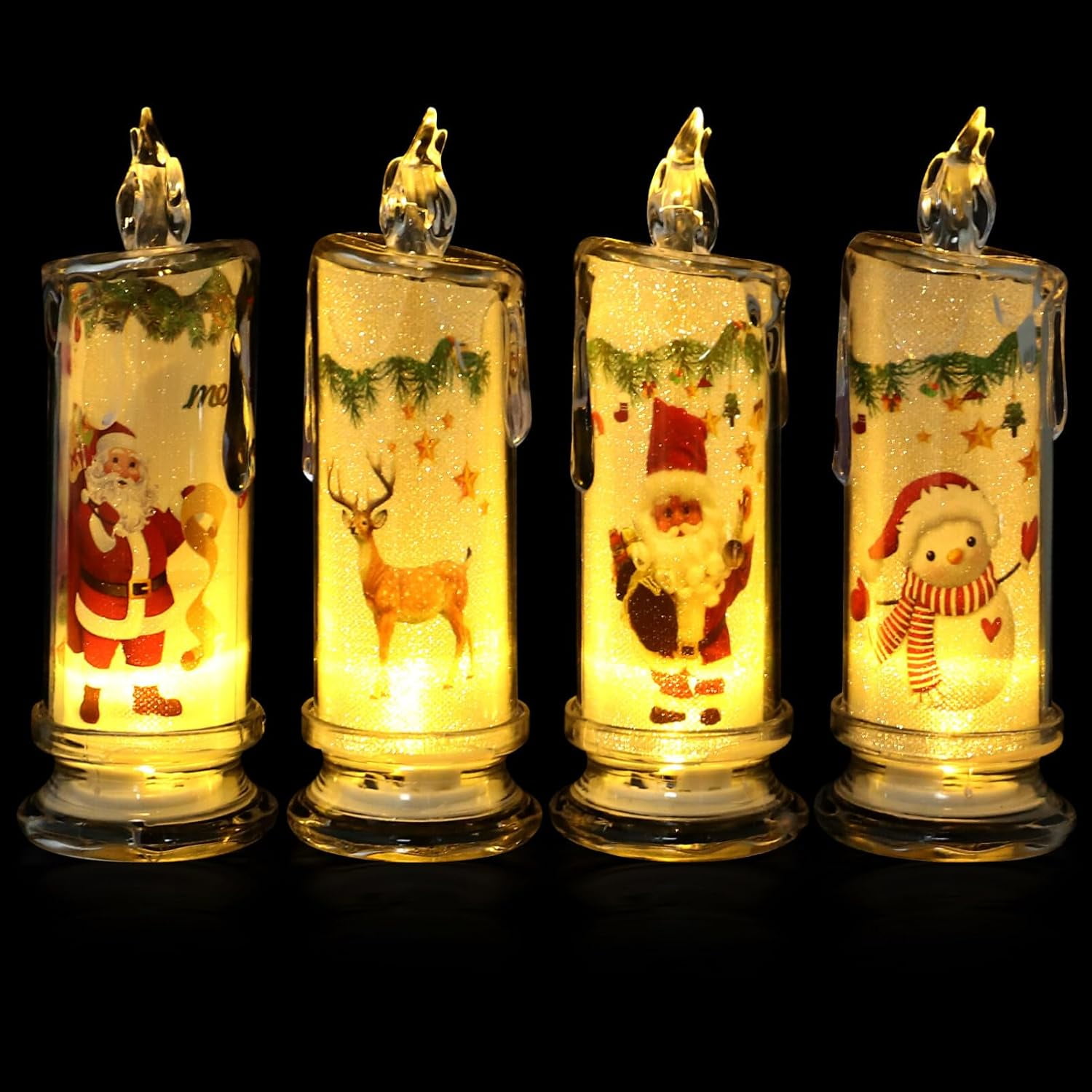 LINLIN Christmas Santa Clause Battery Operated Candles 4pcs Flameless ...