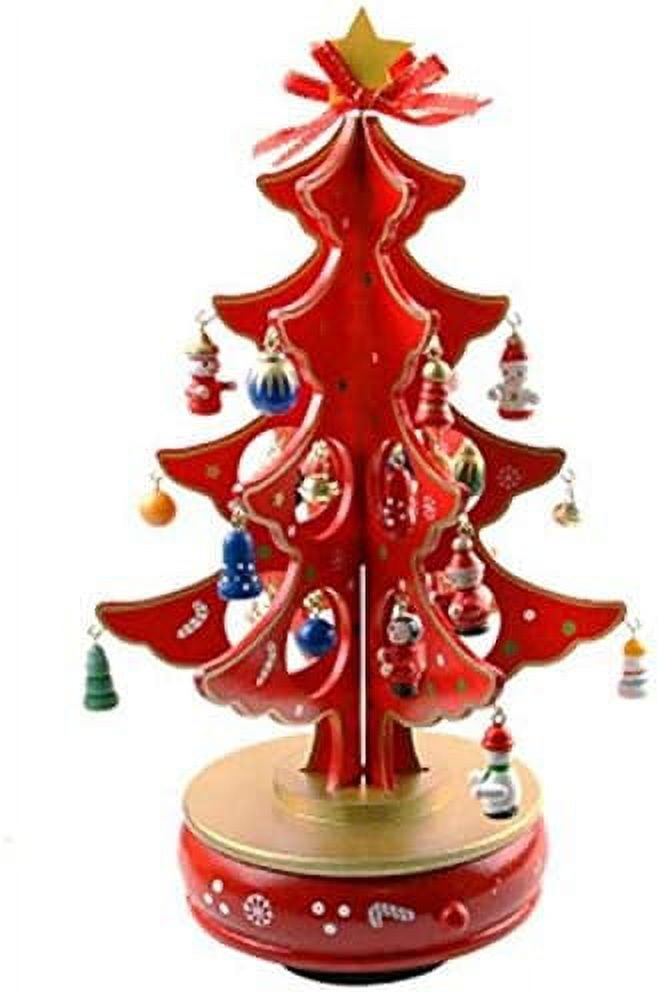LINLIN Christmas Tree Music Box, DIY Wooden Christmas Tree Rotating ...