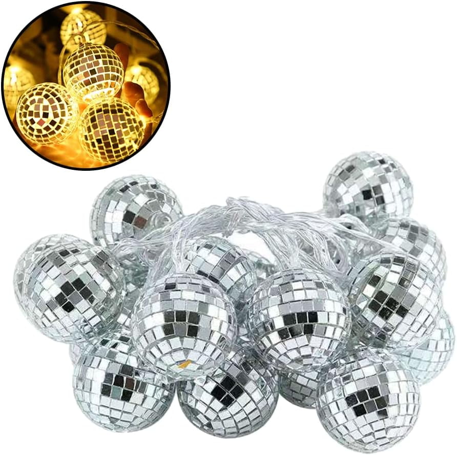 LINLIN LED Disco Ball Mirror String Lights 10 Battery Operated ...