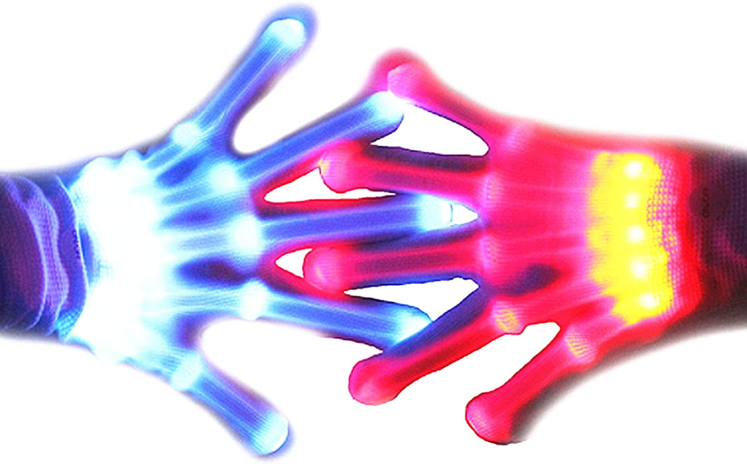 LINLIN LED Glowing Gloves, 12 Colours Flashing Skeleton Finger Gloves ...