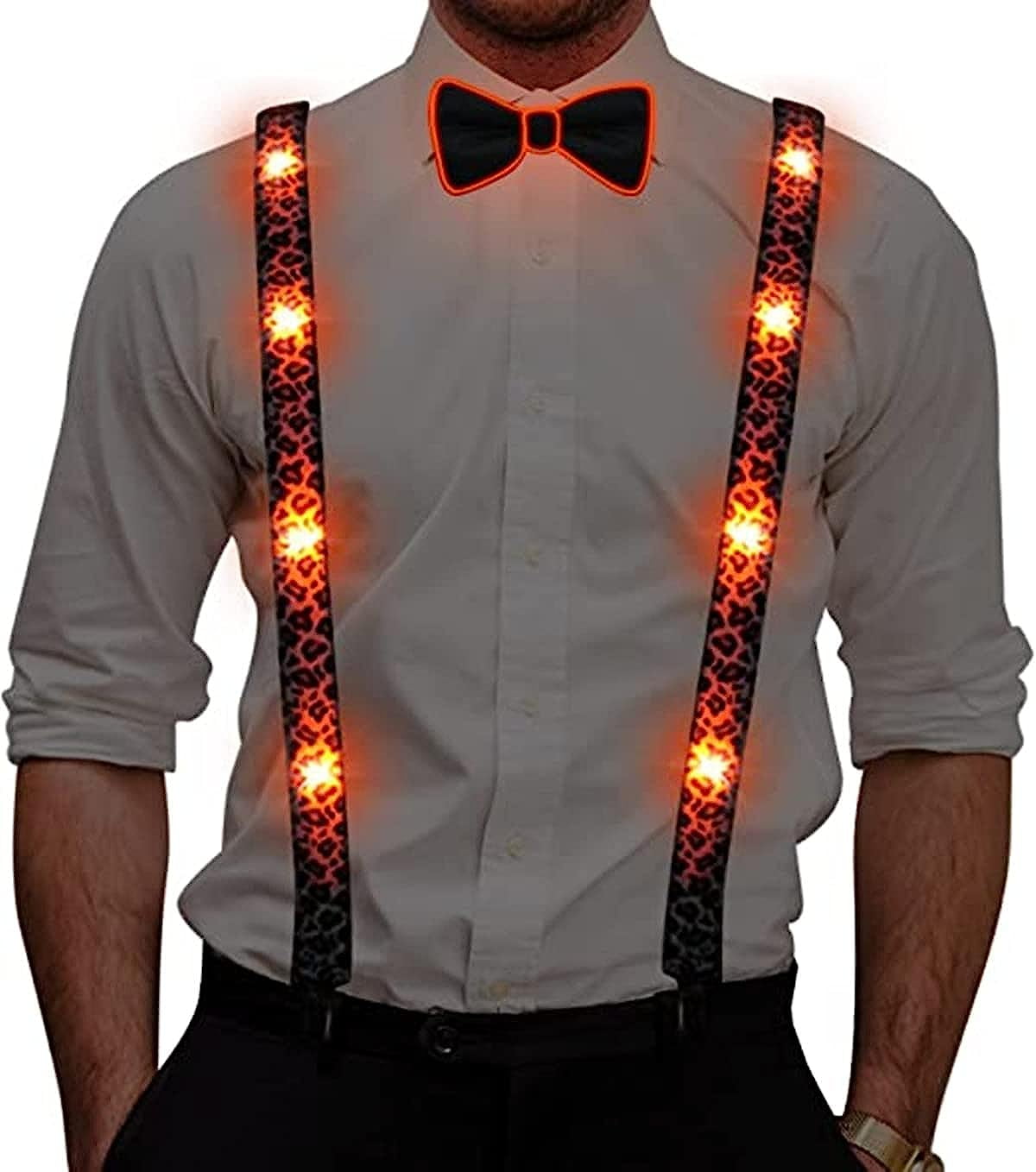 LINLIN Light Up LED Suspenders, Bow Tie and Suspenders Set for Men ...