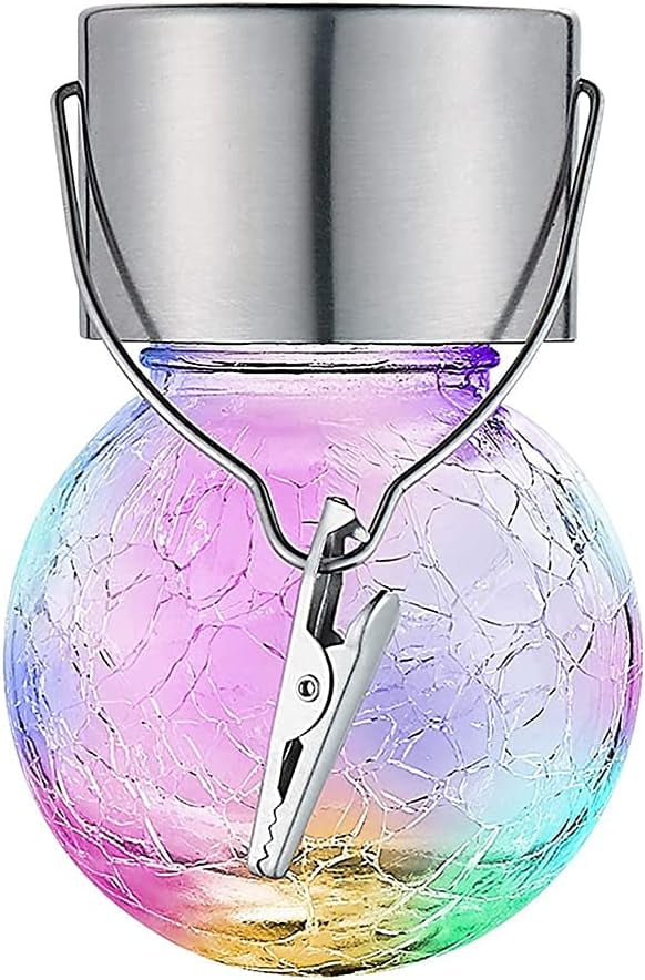 LINLIN Outdoor Hanging Solar Lights,Solar Powered Crackle Glass Ball ...