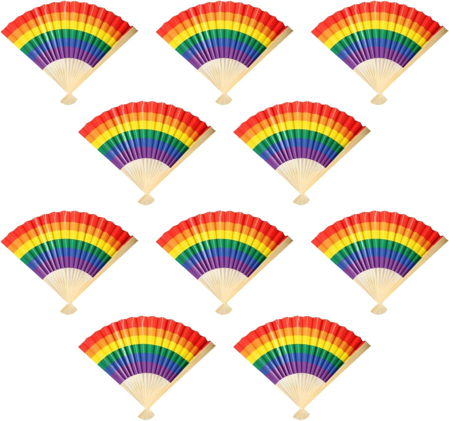 LINLIN Rainbow Pride Fans, Pack of 12 Rainbow Folding Fans,Perfect ...