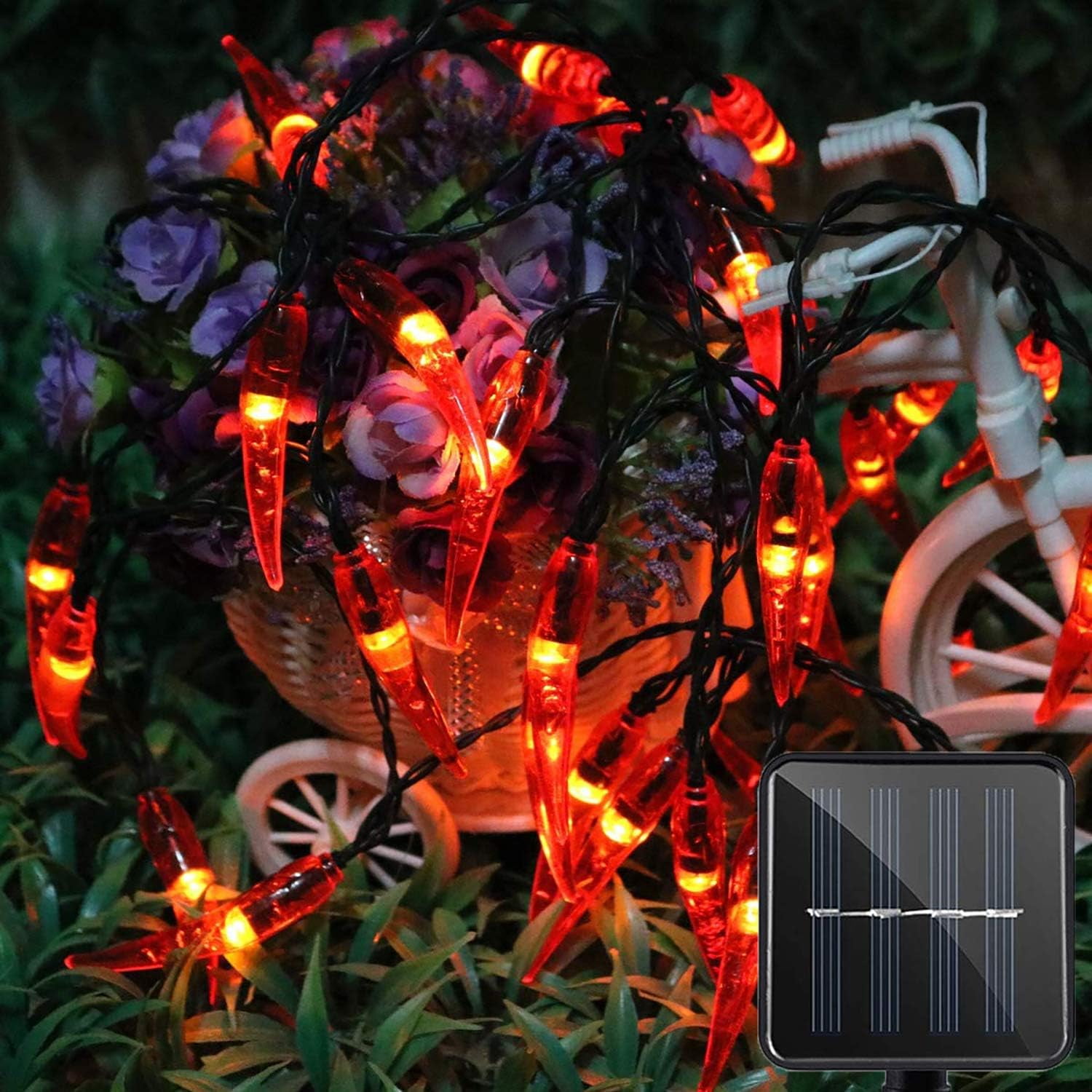 LINLIN Red Chili String Lights Solar Outdoor Light,Waterproof LED Chili ...