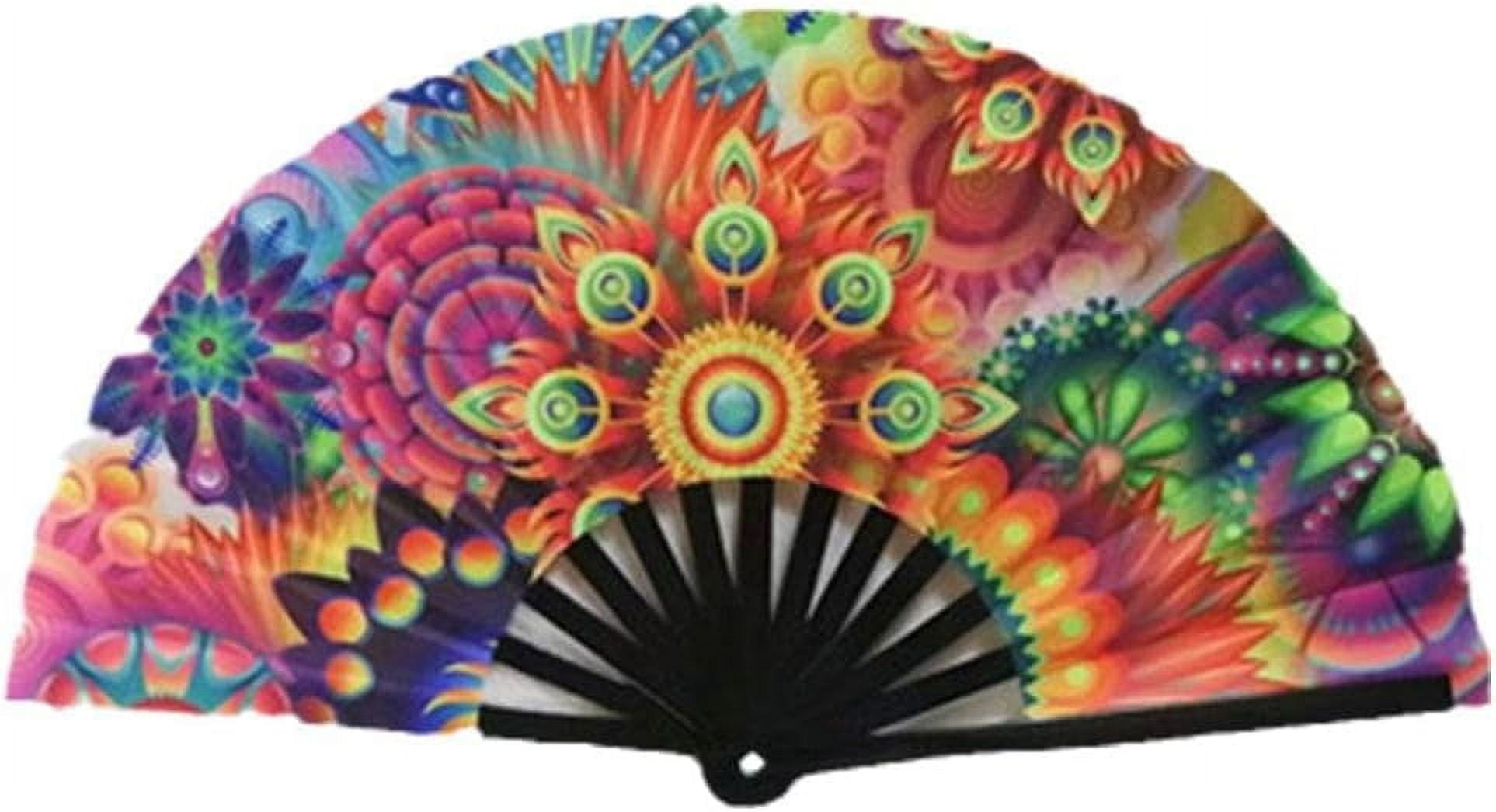 LINLIN Reflective Rainbow Folding Clack Hand Fan Large Bamboo Folding ...