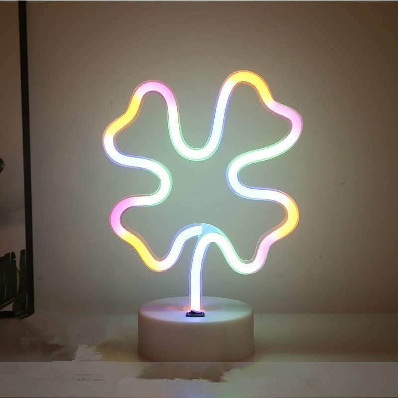 LINLIN Shamrock Neon Light Sign, LED Neon Sign with Holder Base Table ...
