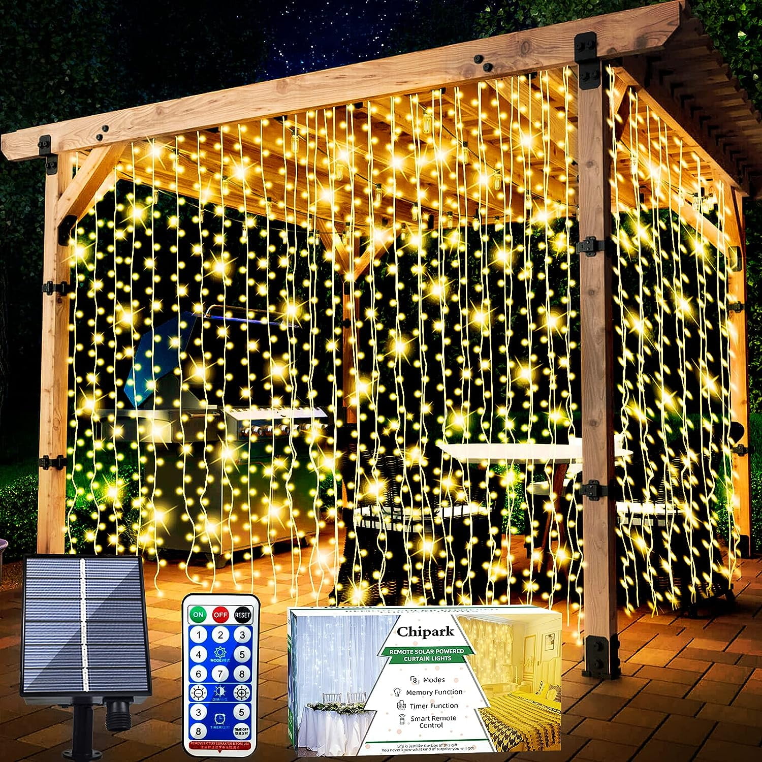 LINLIN Solar Curtain Lights, Upgraded Garden Fairy Lights 300 LED 8 ...