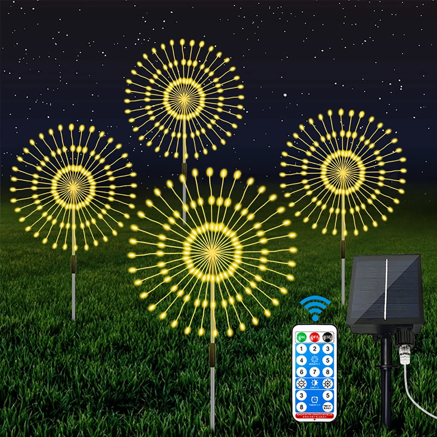 LINLIN Solar Fireworks Lights Outdoor, 4 in 1 480LED Solar Fairy String ...