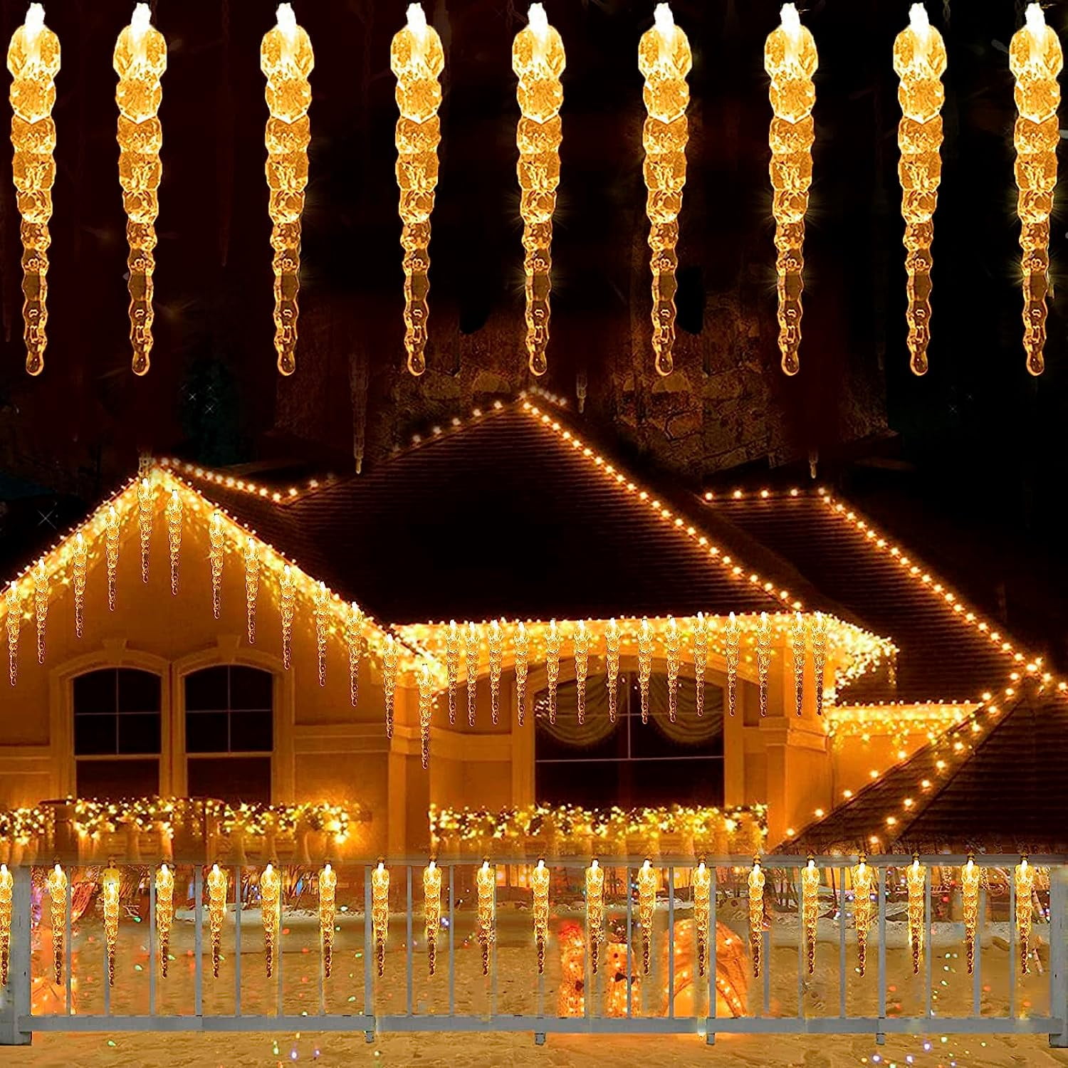 LINLIN Solar Icicle String Lights, Waterproof 20LED 15.7ft Twinkling ...