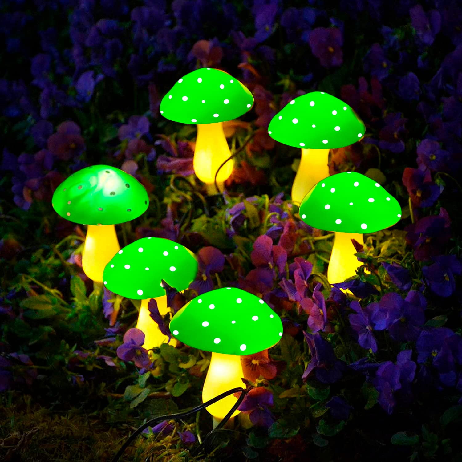 LINLIN Solar Mushroom Garden Lights, Waterproof 6 Pack Mini Cute LED Mushroom Solar Stake Lights ...
