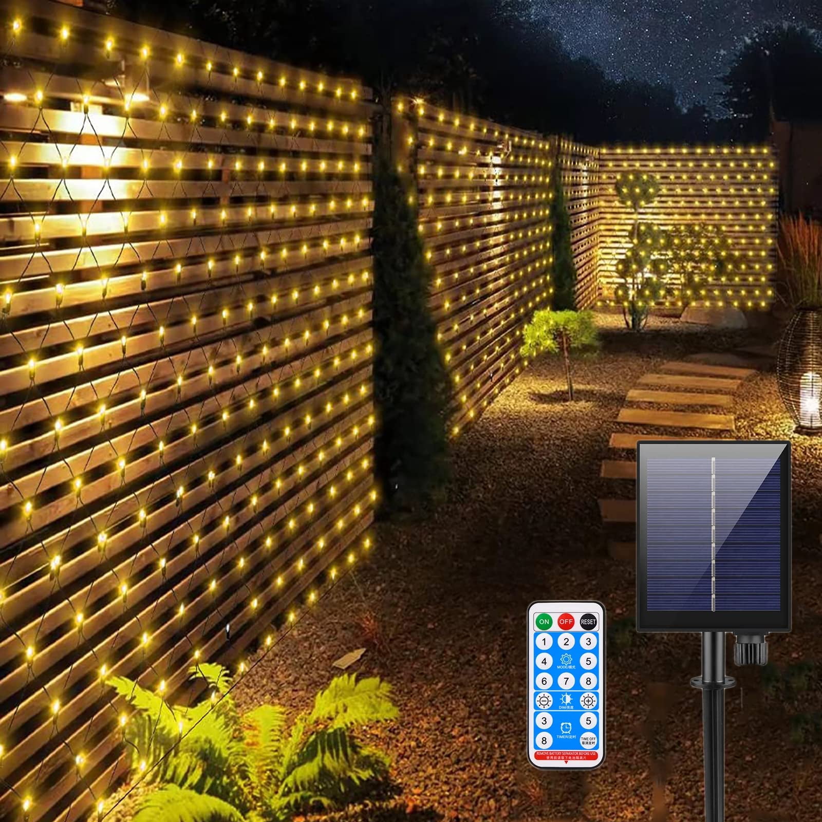 LINLIN Solar Net Mesh Lights Outdoor, Waterproof 4.9Ft x 4.9Ft 100LED Curtain Bush Christmas ...