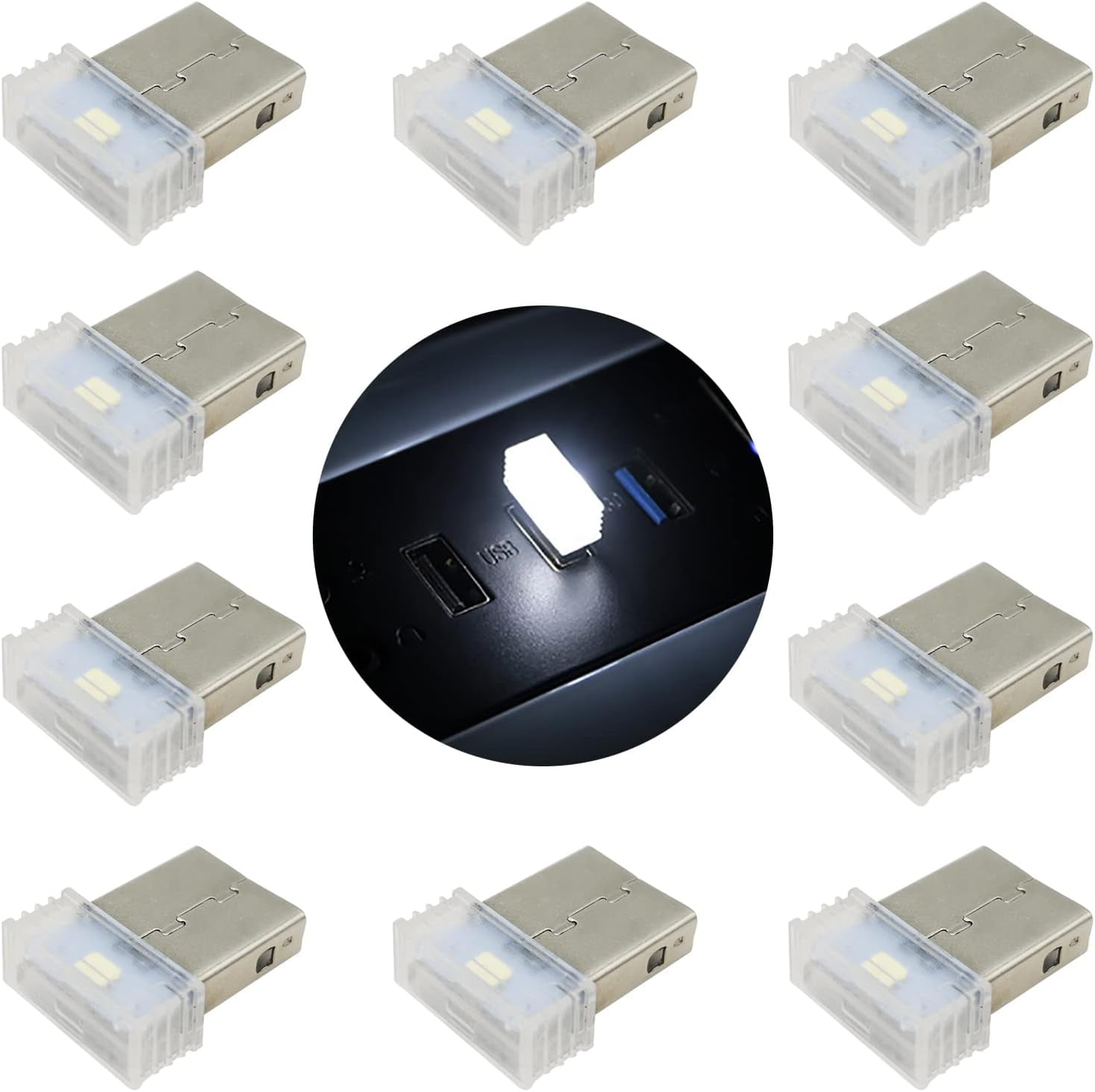 LINLIN USB Atmosphere Light, 10 Pcs Mini Car USB Light, Plug-in 5V Car ...