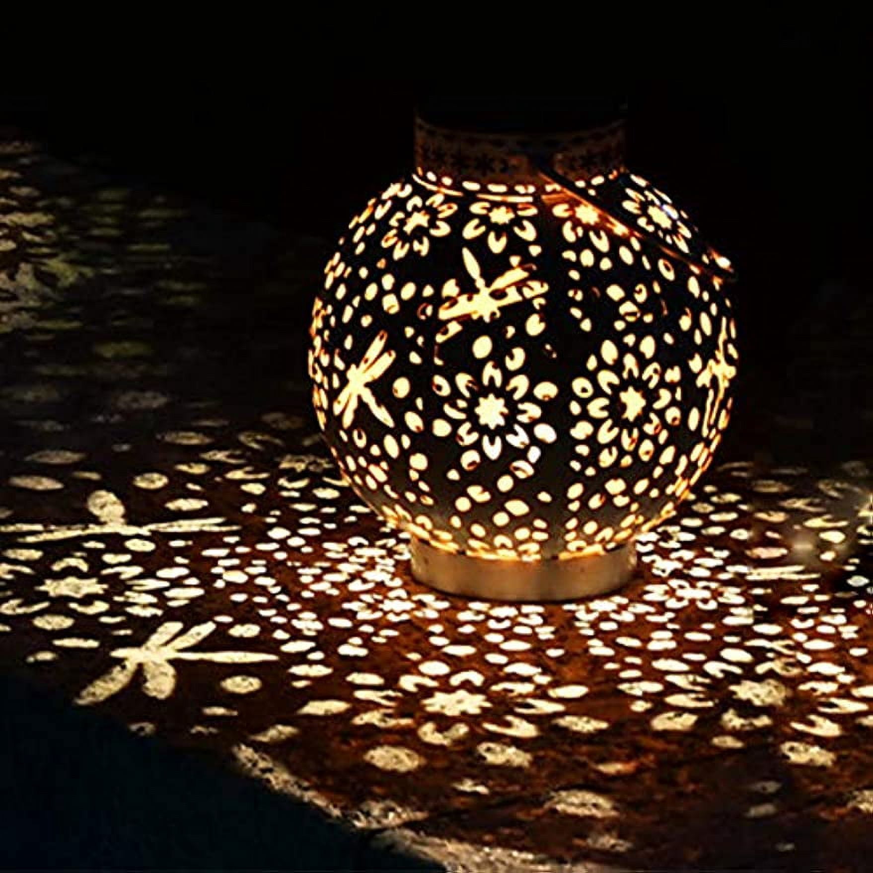 LINLIN Vintage Solar Lantern Outdoor, Metal Hollow Dragonfly Flower ...
