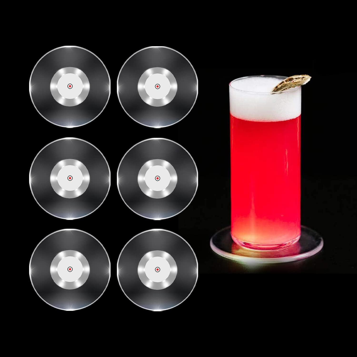 LINLIN White LED Coaster set of 3, Battery Replaceable Coasters with 3 ...
