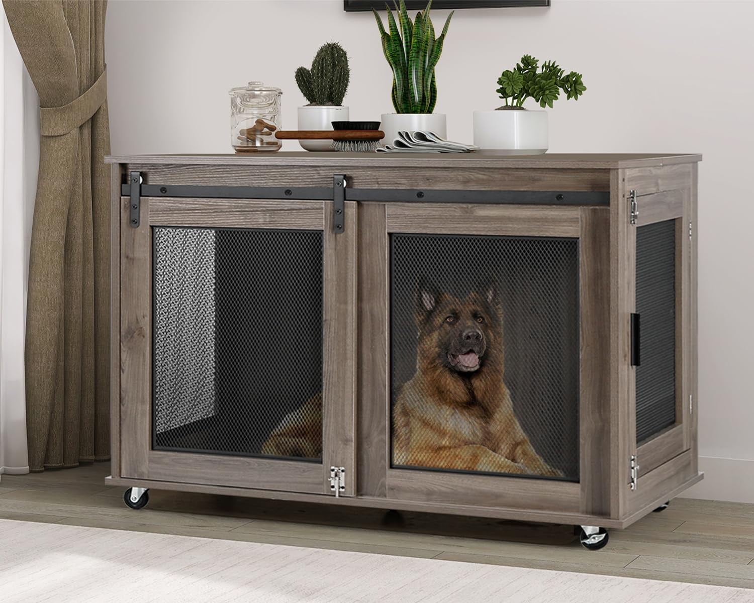 LINLUX 40 Inch Dog Crate Furniture, Wooden Heavy Duty Dog Kennel Indoor ...