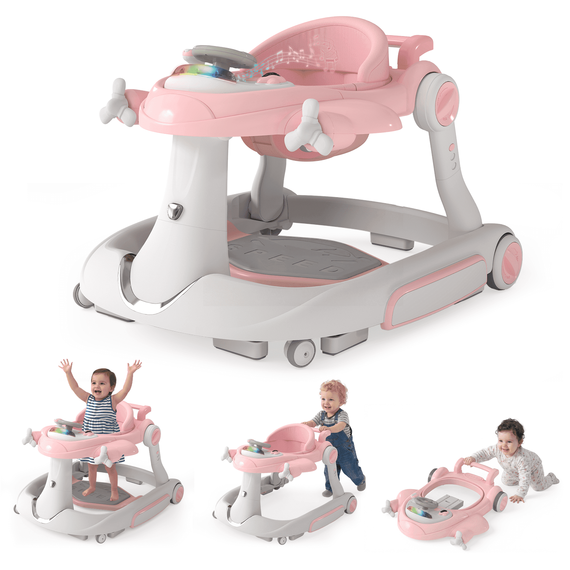 LINLUX 5 in 1 Foldable Baby Walker 3 Heights, Toddler Activity Walker w ...