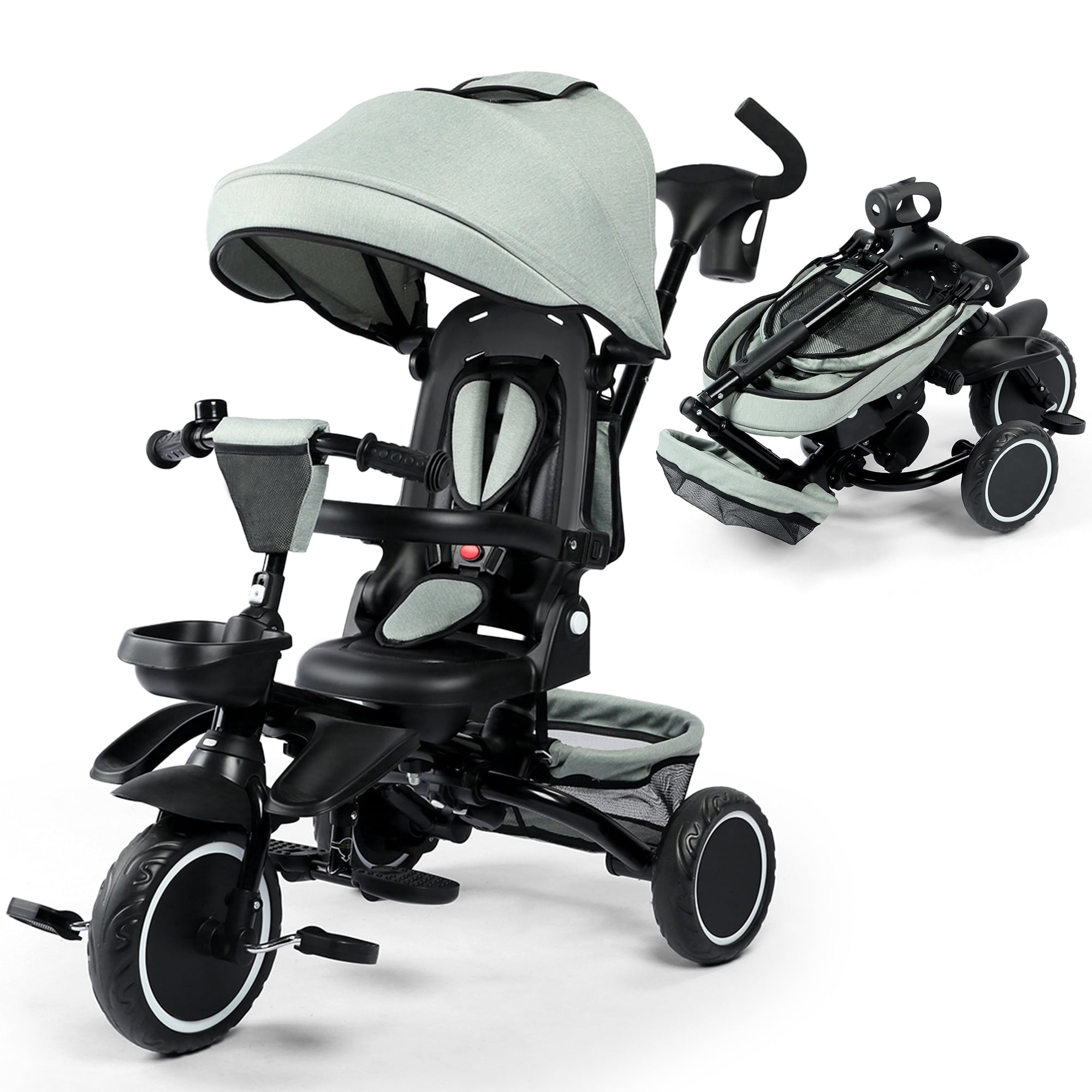 LINLUX 8 in 1 Kids Tricycle, Folding Toddler Trike with Push Handle ...