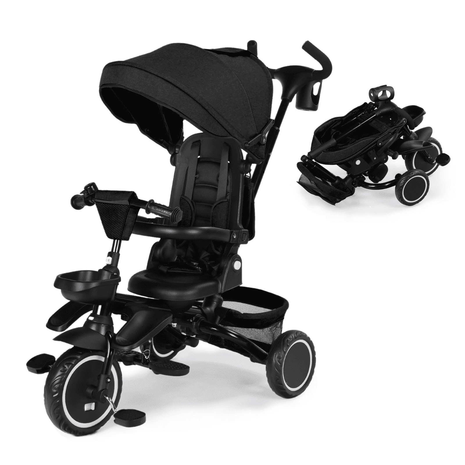 LINLUX 8 in 1 Kids Tricycle, Folding Toddler Trike with Push Handle ...