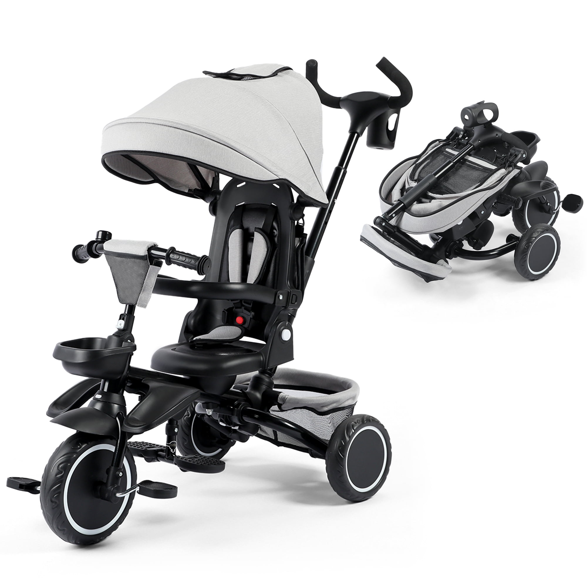 LINLUX 8 in 1 Kids Tricycle, Folding Toddler Trike with Push Handle ...