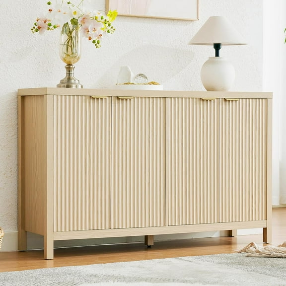 Fluted Buffet Sideboard Cabinet with Storages, Modern Buffet Table with ...
