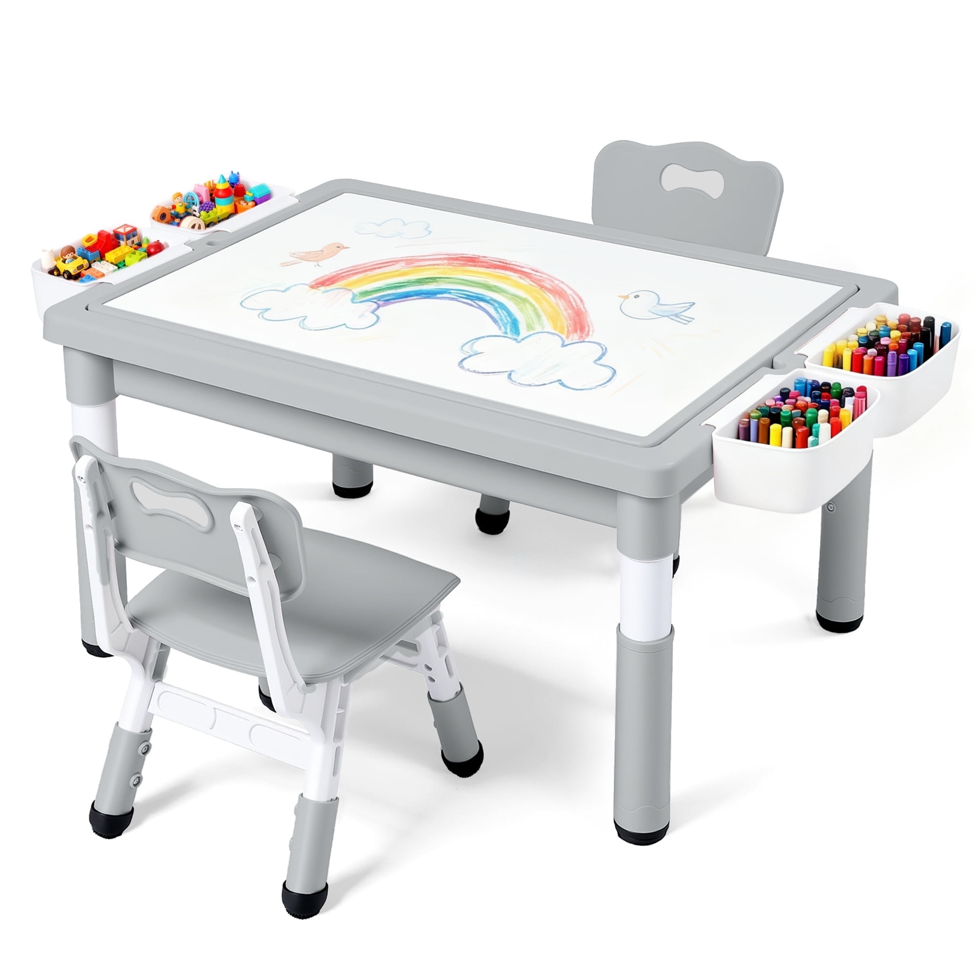 LINLUX Kids Table and Chair Set, 3 in 1 Activity Table for Children w ...
