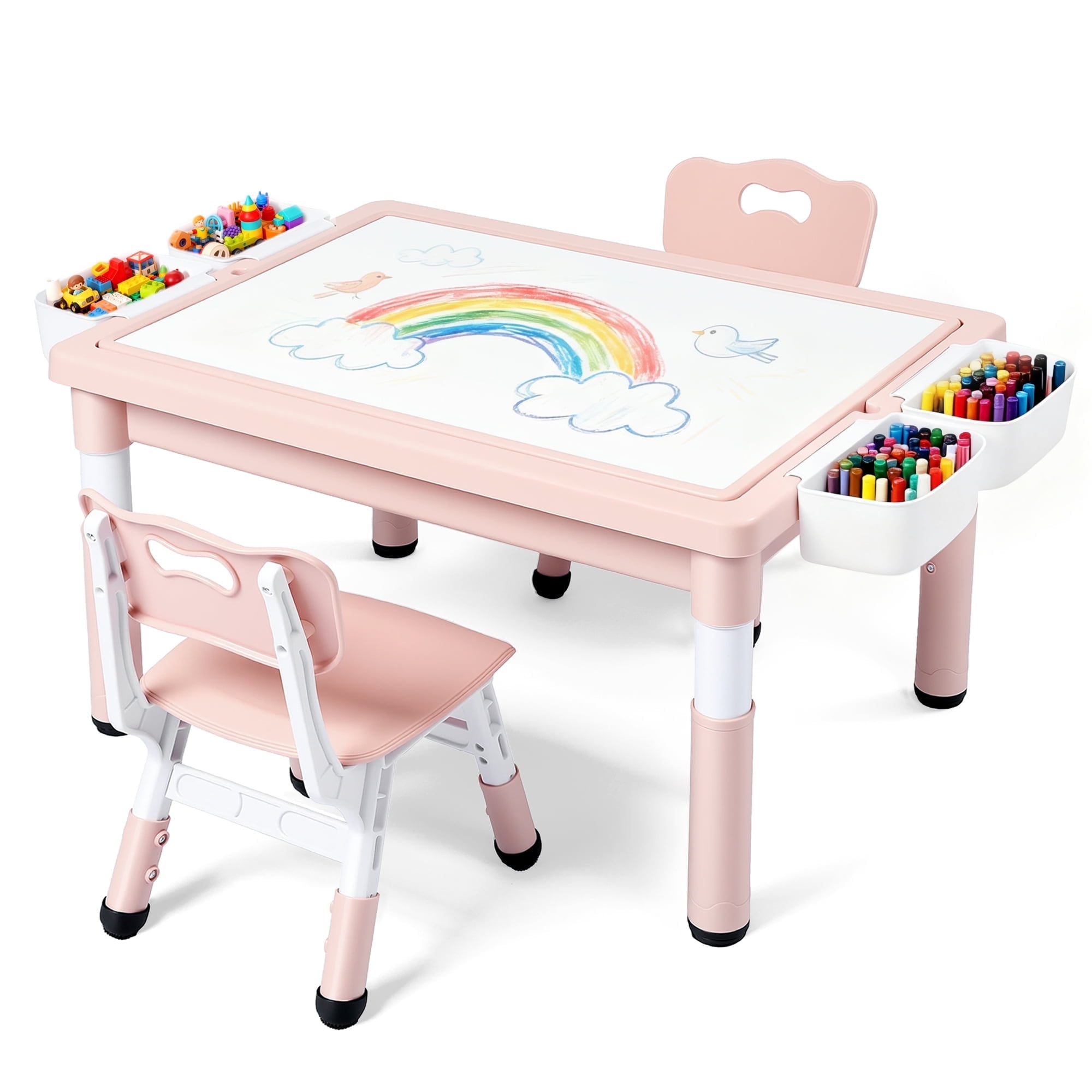 LINLUX Kids Table and Chair Set, 3 in 1 Activity Table for Children w ...