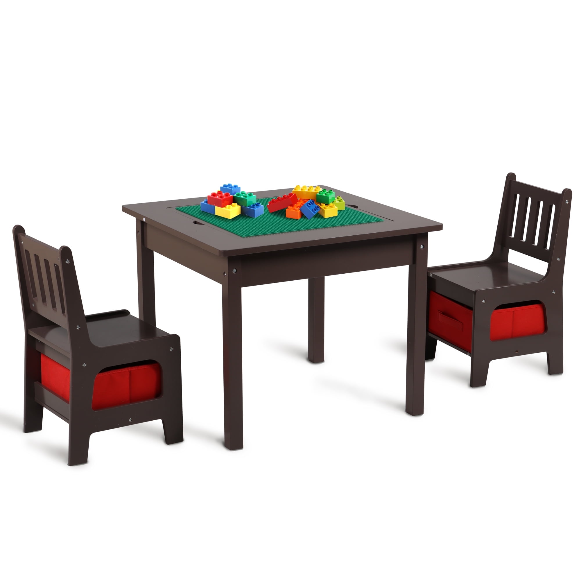 LINLUX Lego Block Play Table, Kids Table and Chair Set, 2 in 1 Activity ...