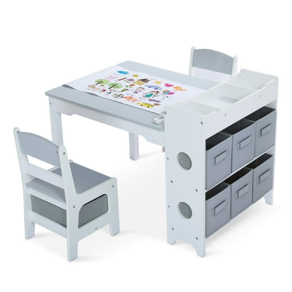 Linlux Kids Art Table and Chair Set, Grey, 2-in-1 Activity Desk with ...